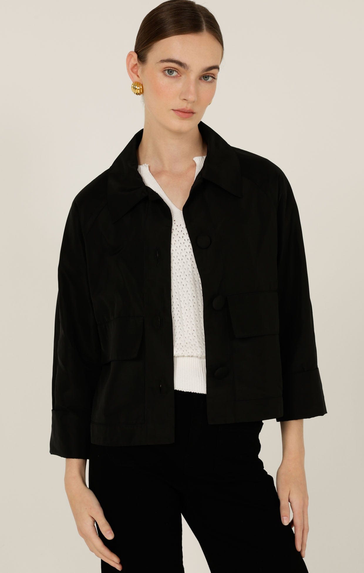 Button up black work jacket | Loose-fit Boxy Shape Jacket