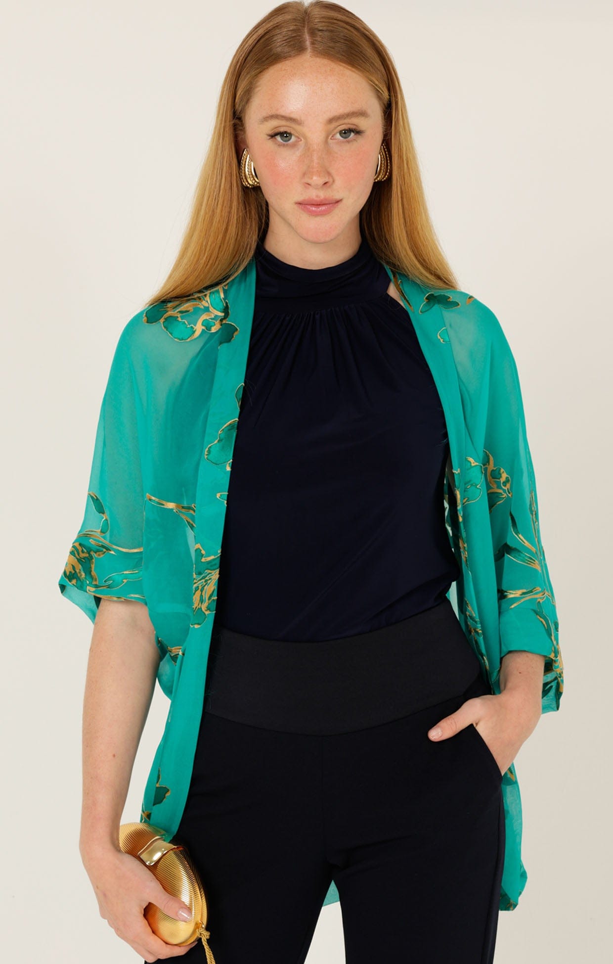 Courtesan Silk Events Kimono in Jade Floral - SACHA DRAKE