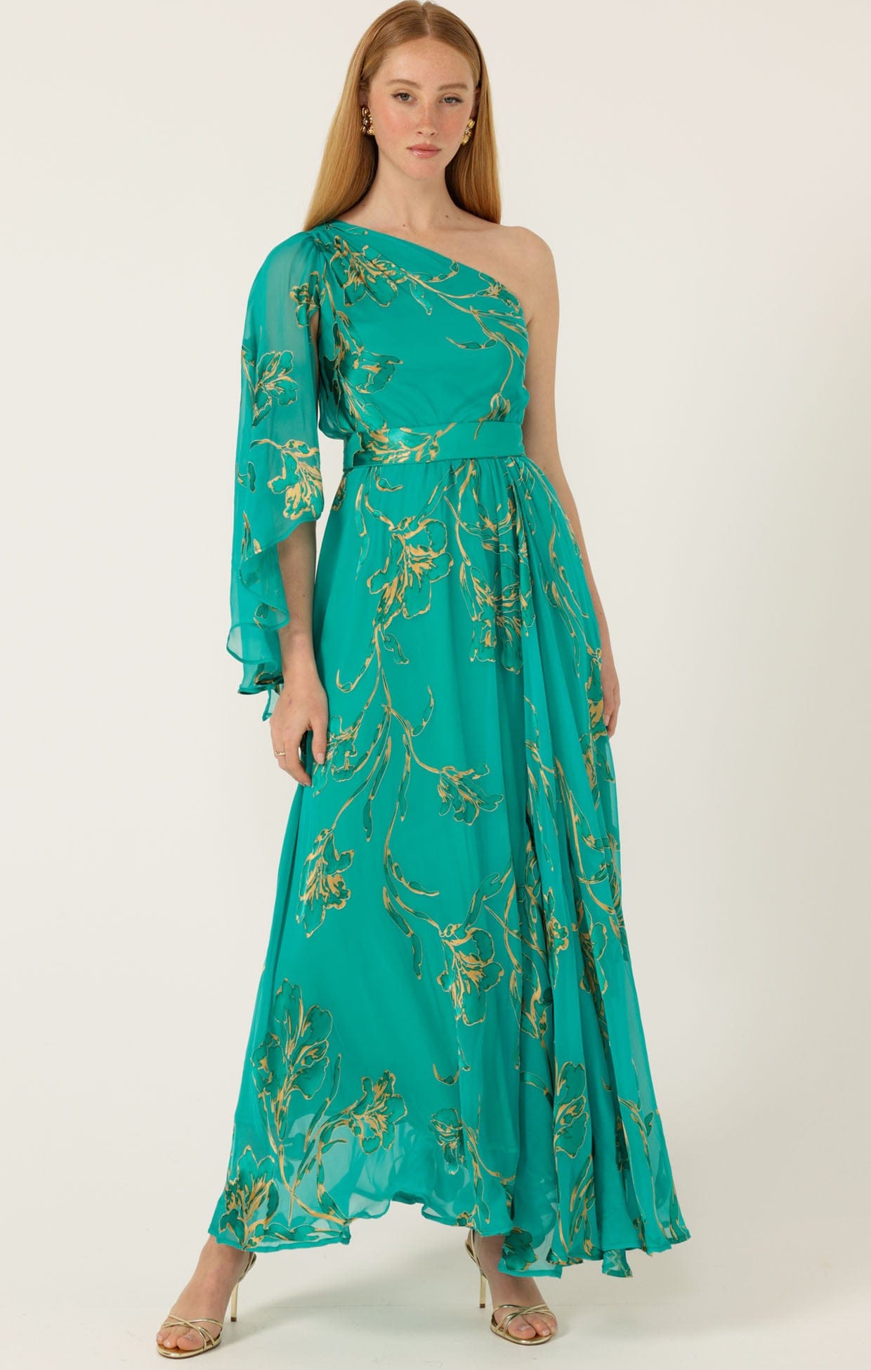 Lorelei Silk maxi Formal Events Dress in Jade Floral - SACHA DRAKE