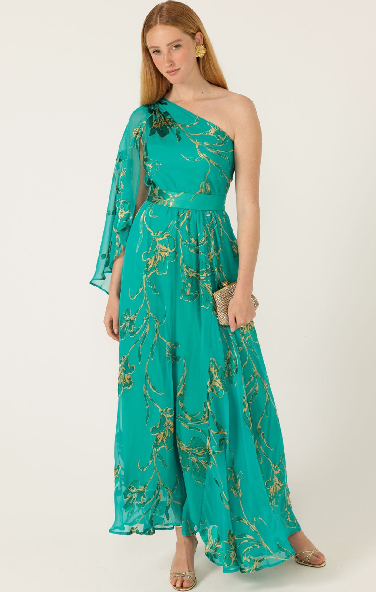 Lorelei Silk maxi Formal Events Dress in Jade Floral - SACHA DRAKE