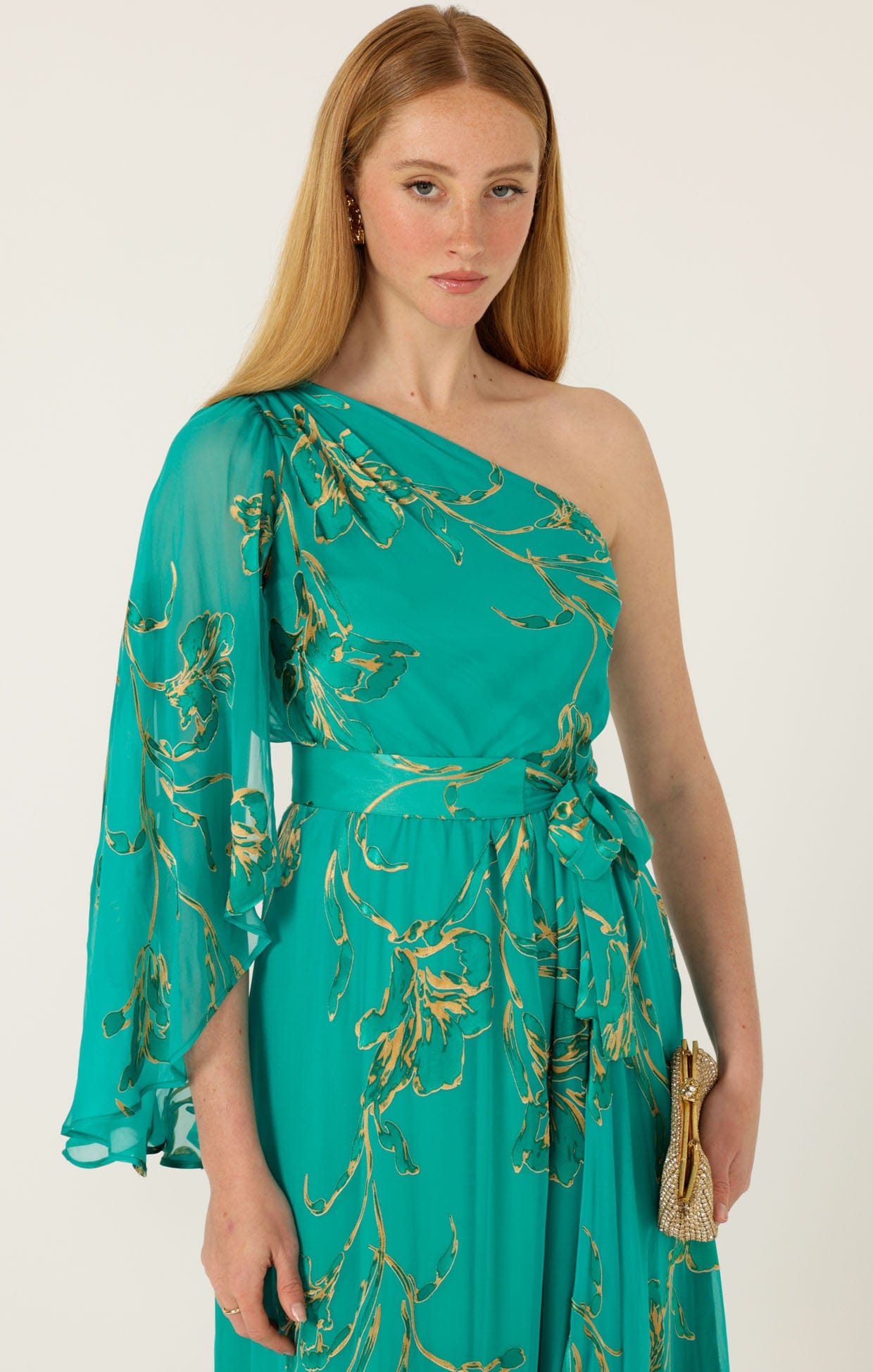 Lorelei Silk maxi Formal Events Dress in Jade Floral - SACHA DRAKE