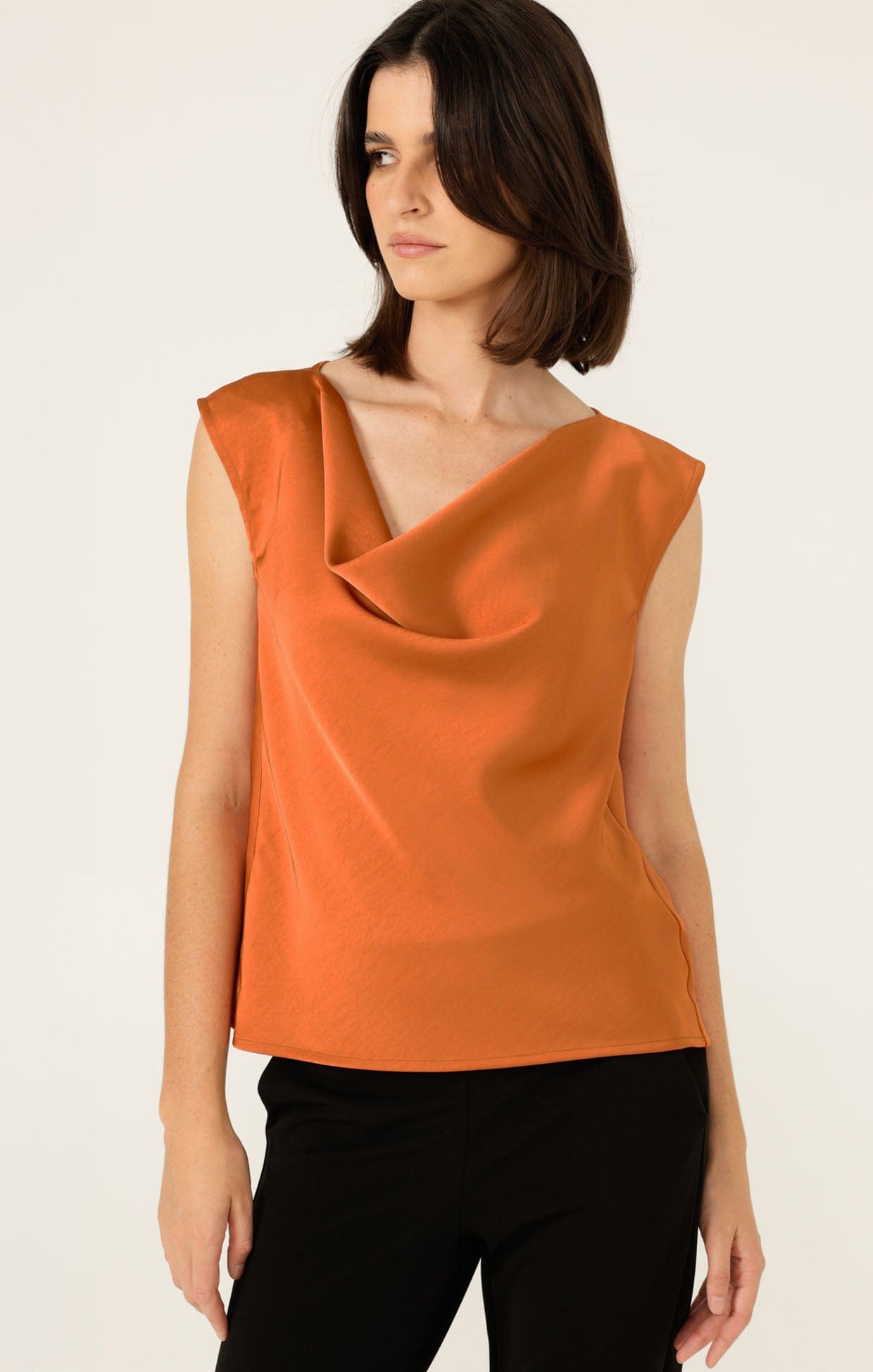 Cowl Bias Women's Satin Top in Copper- SACHA DRAKE | Cowl Bias Cut ...