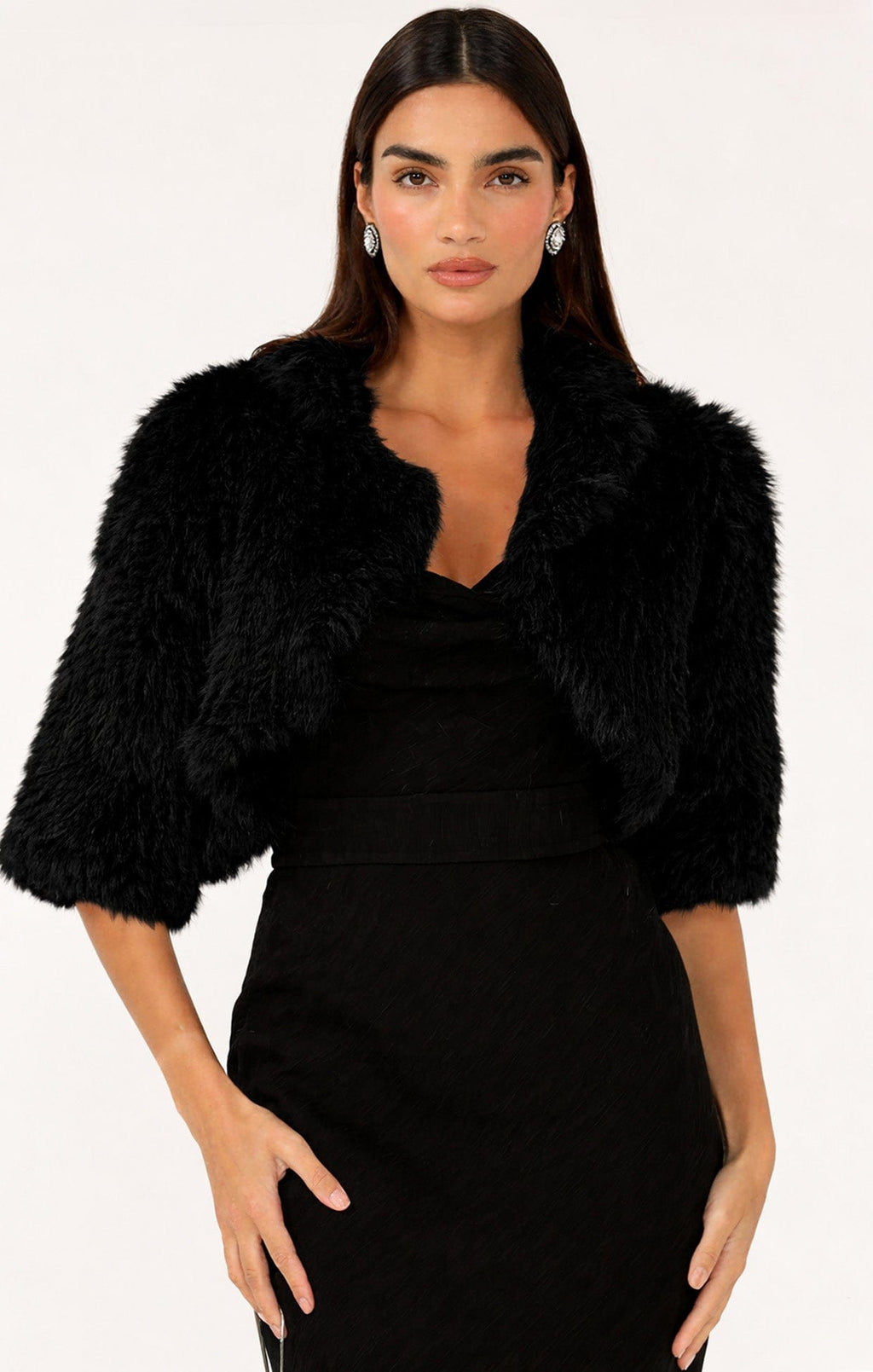 Luxe Fur Bolero Jacket in Black by Bubish | Rabbit Fur Jacket