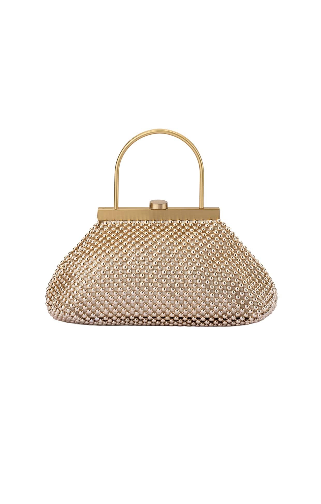 Mimi Ball Mesh Frame Bag in Gold by Olga Berg - SACHA DRAKE