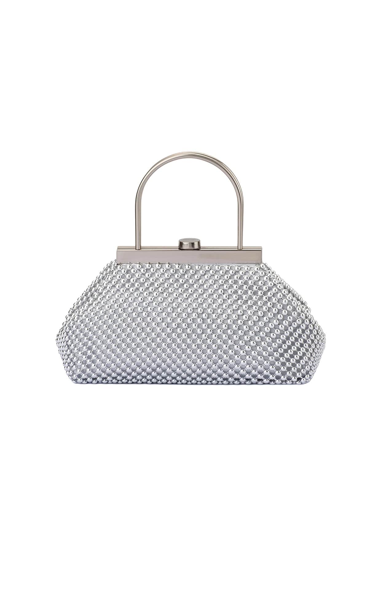 Mimi Ball Mesh Frame Bag in Silver by Olga Berg - SACHA DRAKE