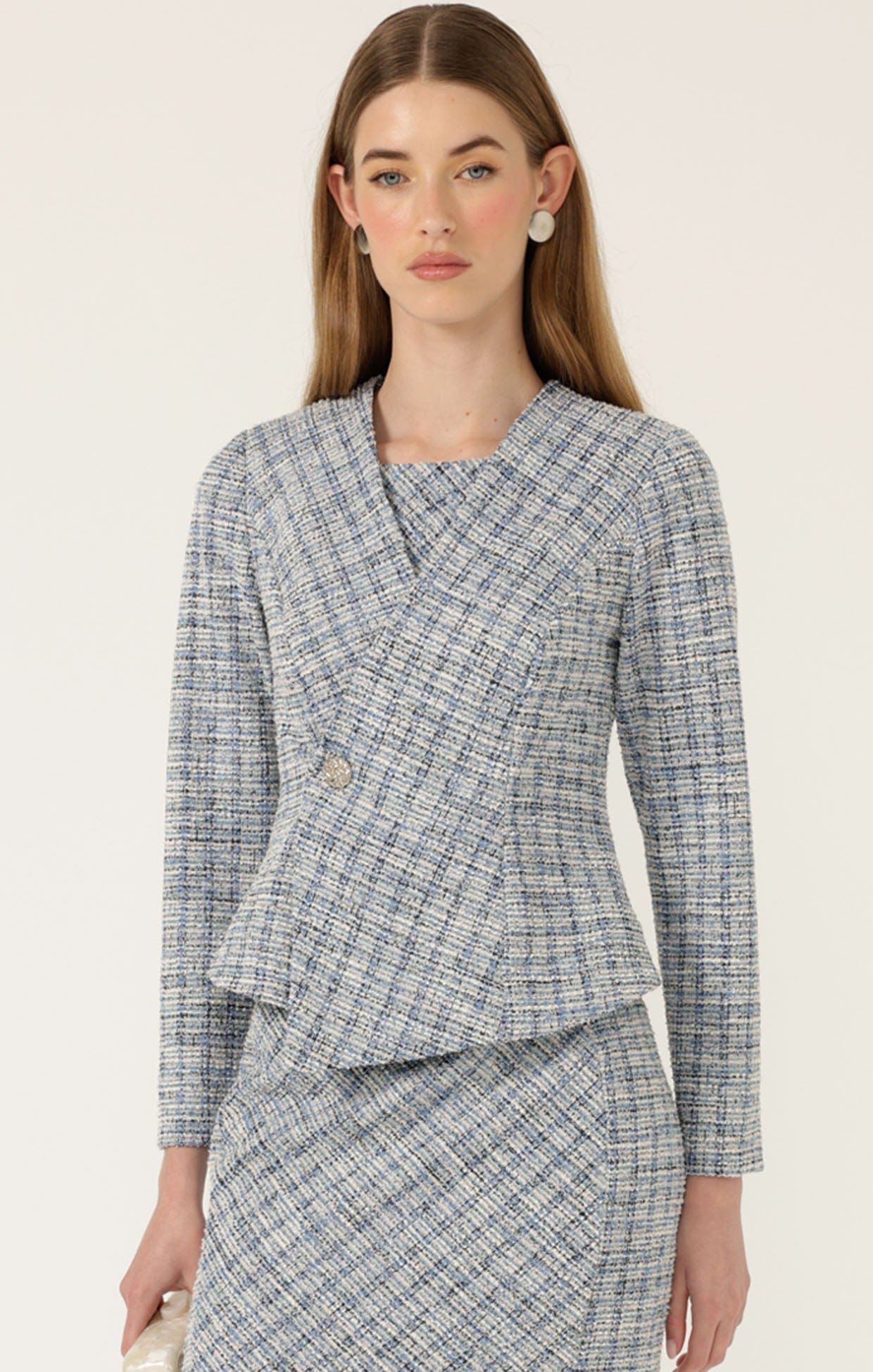 Judith Double Breasted Jacket in Blue Tweed – SACHA DRAKE