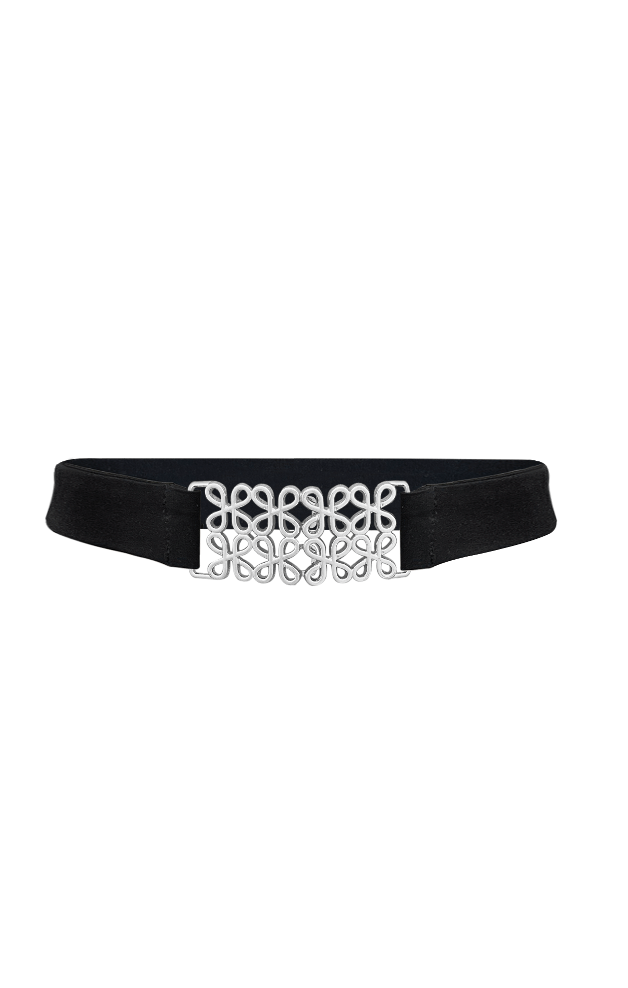 DECORATIVE CLASP BELT IN BLACK AND SILVER