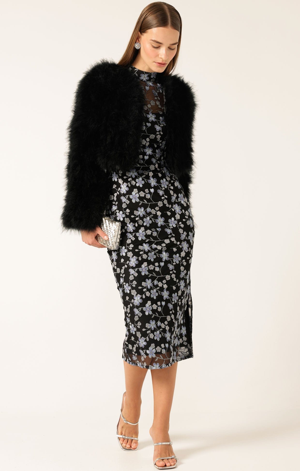Luxe long sleeve feather Jacket in black - SACHA DRAKE