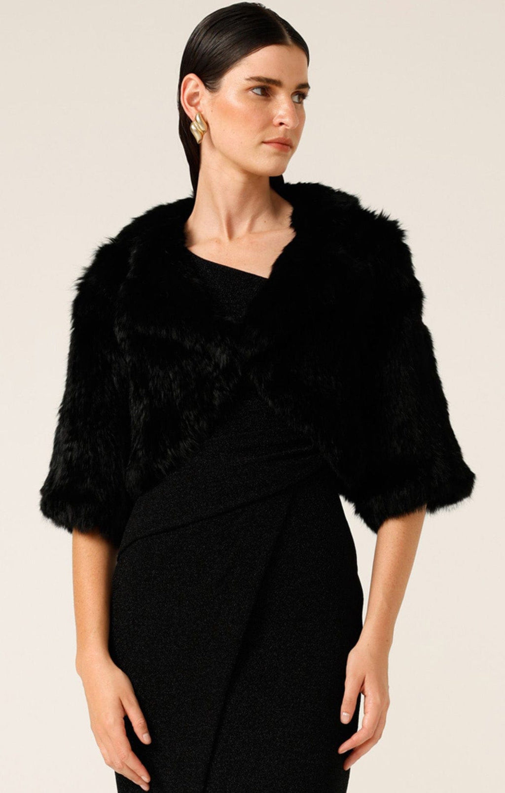 Luxe Fur Bolero Jacket in Black by Bubish | Rabbit Fur Jacket