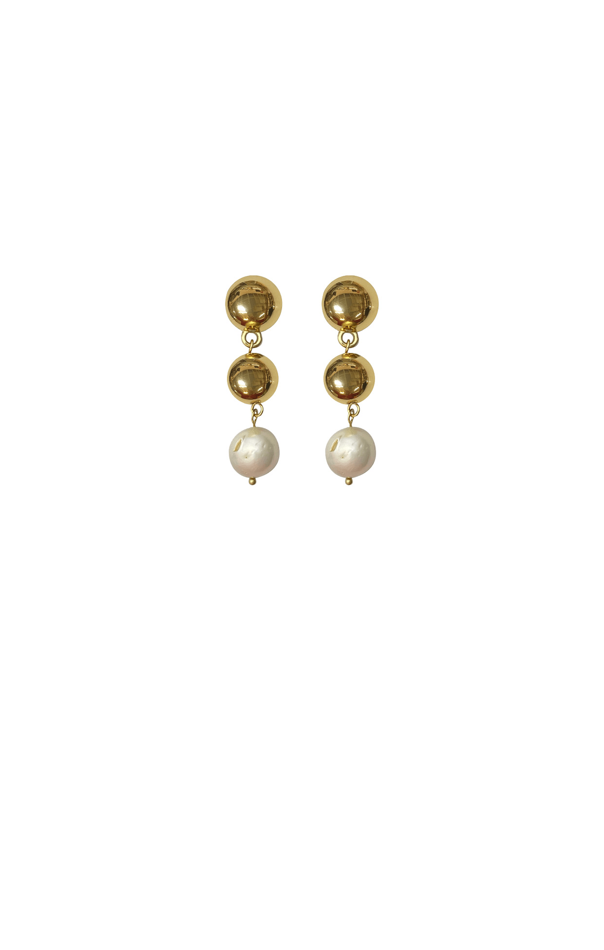 PEARL DROP METAL BALL EARRING IN GOLD | Pearl and Ball Drop Design Earring