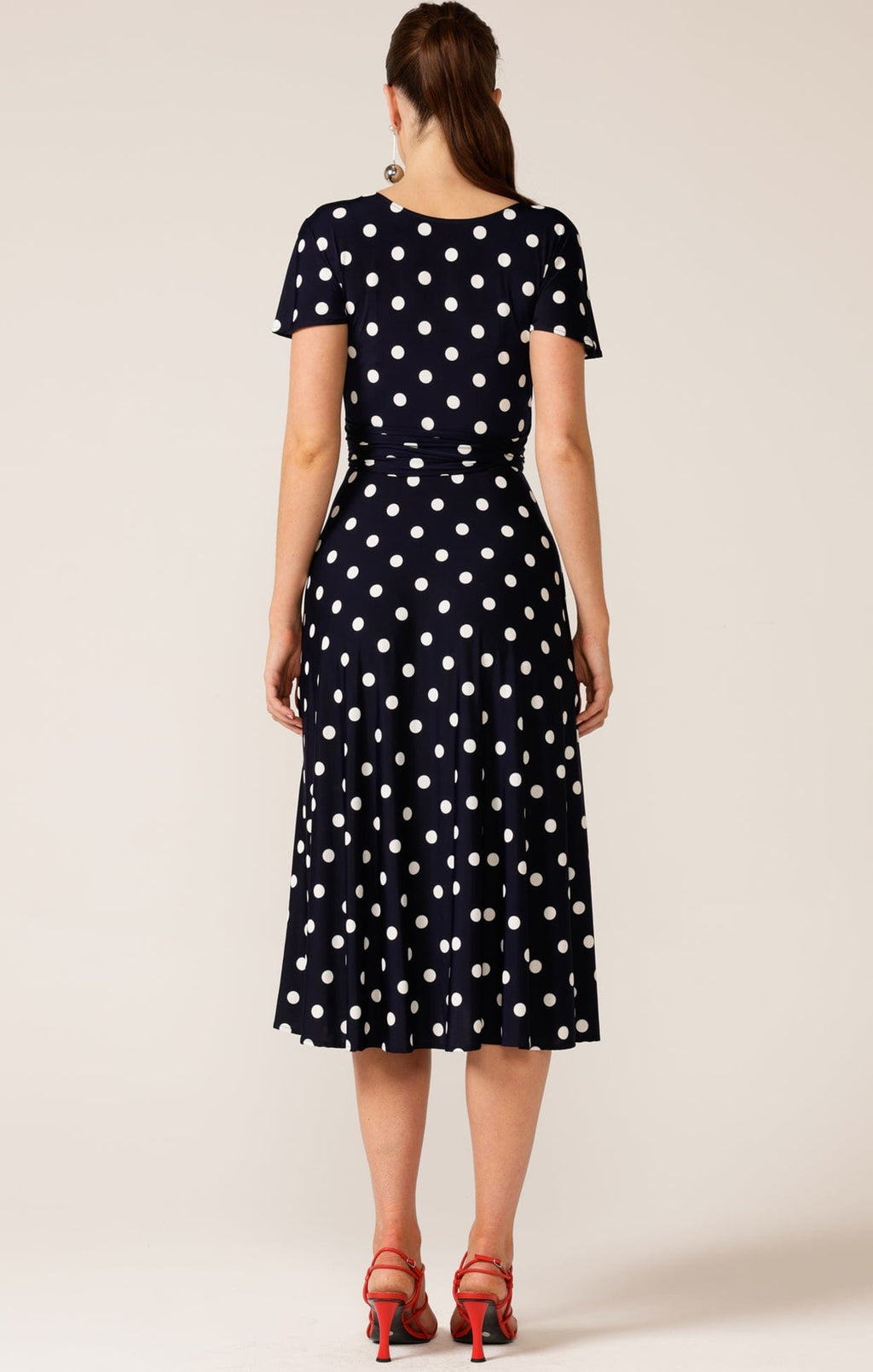 Reverse Wrap Midi Dress in Navy White Spot – SACHA DRAKE