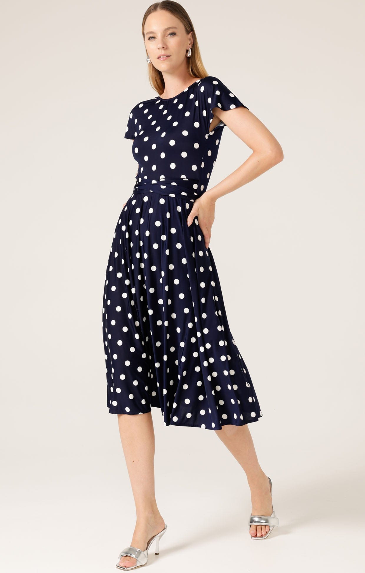 Reverse Wrap Midi Dress (Navy Spot)