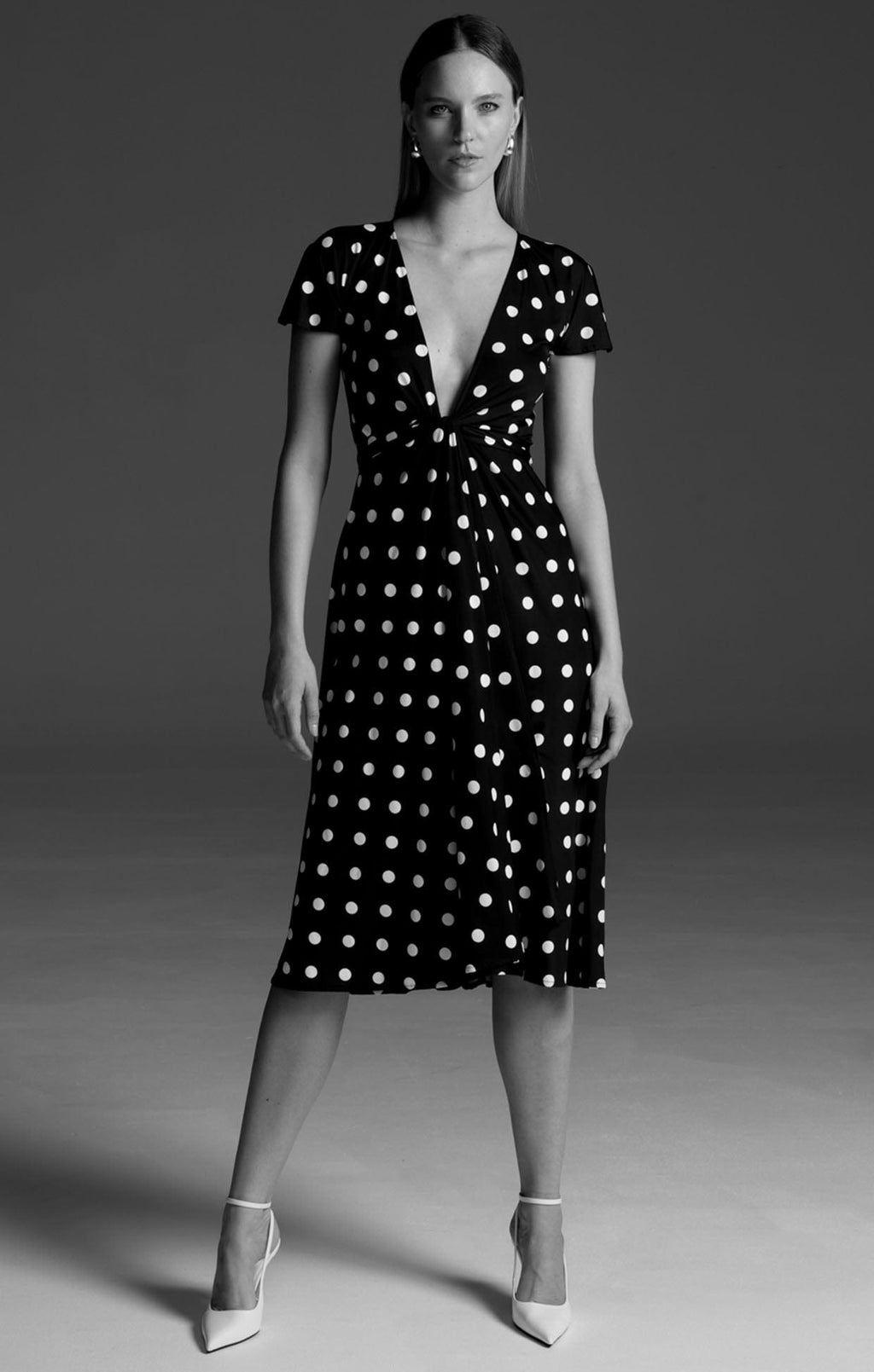 Reverse Wrap Midi Dress (Navy Spot)