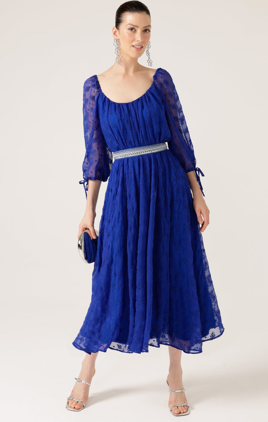 Stellers Jay Elegant Ultramarine Blue Dress | Sheer Sleeves Dress