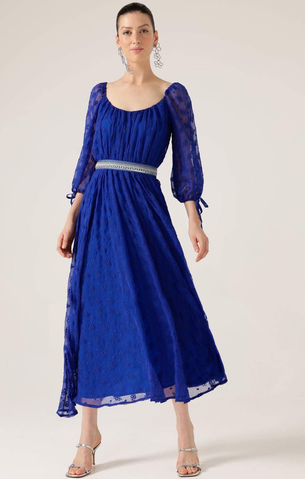 Stellers Jay Elegant Ultramarine Blue Dress | Sheer Sleeves Dress