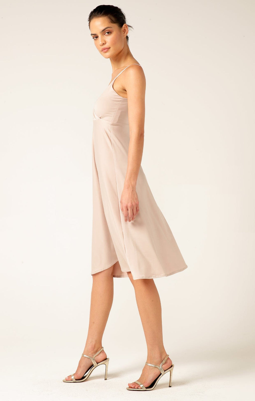 Cross Over Slip Dress in Nude - SACHA DRAKE